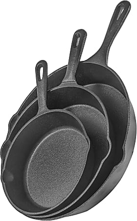 Commercial Chef 3 Piece Cast Iron Skillet Set Black - Office Depot