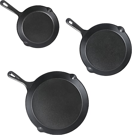 Commercial Chef 3 Piece Cast Iron Skillet Set Black - Office Depot