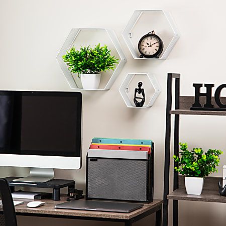 Mind Reader Hexagon Floating Shelves White Set Of 3 Shelves - Office Depot