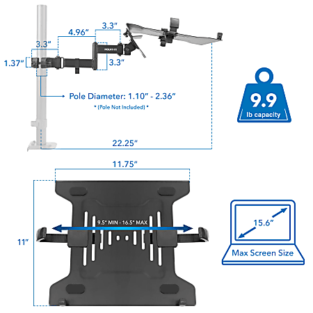 Mount It Steel Pole Mount 15.6 Laptop Holder 6 12 H x 11 34 W x 13 D ...