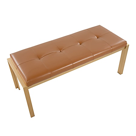 LumiSource Fuji Contemporary Faux Leather Bench CamelGold - Office Depot