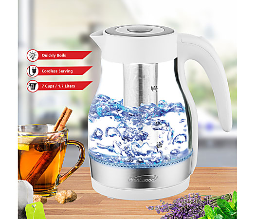 Brentwood 1.79 Qt 1100W Cordless Glass Electric Kettle With Tea Infuser ...