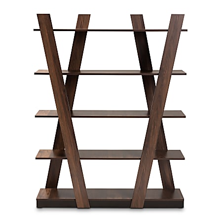 Baxton Studio Michio 5 Tier 61 H Geometric Living Room Display Shelf Walnut ODP Business Solutions