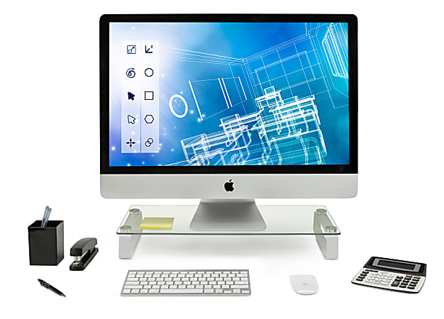 Mount It Glass Computer Monitor Riser 3 14 H x 22 W x 8 14 D ClearWhite ...