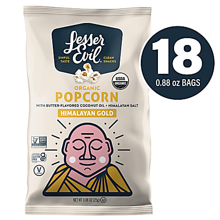 LesserEvil Organic Popcorn Himalayan Gold 0.88 Oz Pack Of 18 Bags ...
