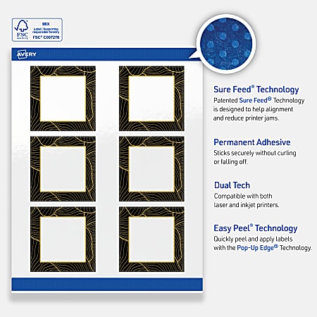 Avery Printable Labels With Sure Feed Technology S00 ETD Square 3 x 3 ...
