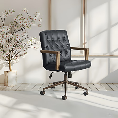 Office Star Waltham Faux Leather High Back Executive Office Chair Black ...