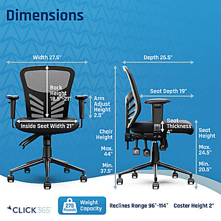 Click365 Flow Ergonomic Mesh Mid Back Office Task Chair Black - Office ...