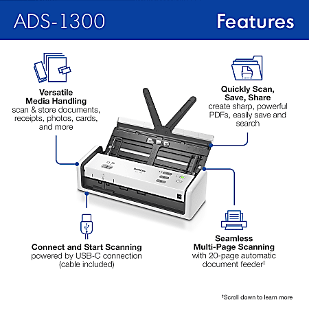 Brother Compact Desktop Scanner ADS 1300 - Office Depot