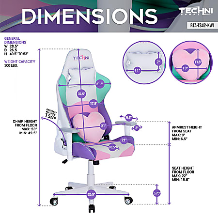 Techni Sport Kawaii Ergonomic Faux Leather Gaming Chair with Neck ...