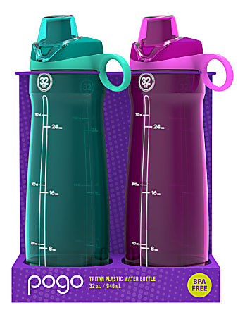 Pogo Tritan Chug Water Bottles 32 Oz FuschiaTeal Pack Of 2 Bottles Office Depot