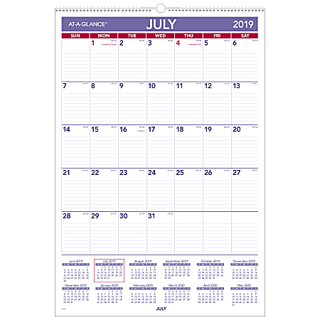 AT-A-GLANCE® Monthly Academic Wall Calendar, 15-1/2" x 22-3/4", July ...