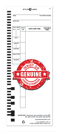 Pyramid Time System 100PK Authentic Time Cards 44100 10 4410010 ...
