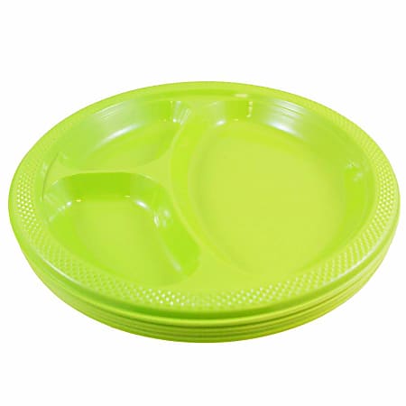 JAM PAPER Plastic 3 Compartment Divided Plates Large 10 14 inch Lime ...