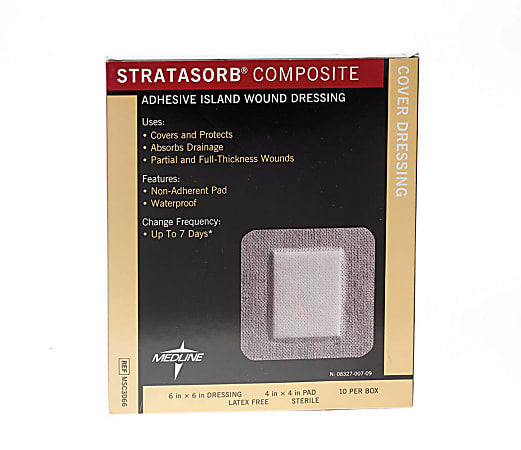 Medline Stratasorb Composite Island Dressings, 6" x 6", White, Box Of ...