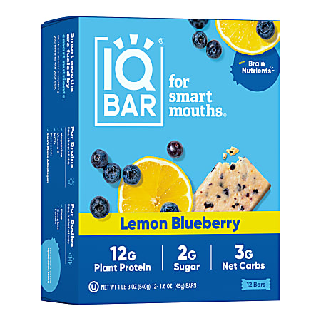 IQ BAR Brain Fuel Protein Bars Lemon Blueberry 1.6 Oz Box Of 24 Bars ...