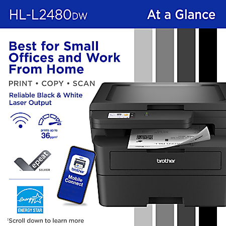 Brother HL L2480DW Wireless Compact Monochrome Multi Function Laser ...