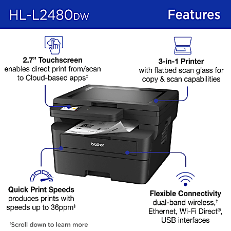 Brother HL L2480DW Wireless Compact Monochrome Multi Function Laser Printer Copy Scan Refresh EZ ...