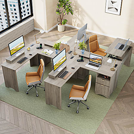 Bestier 55 W L Shaped Adjustable Height Computer Standing Desk With ...