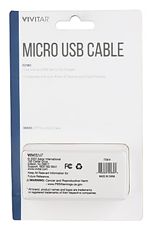 Vivitar USB A To Micro USB Cable 6 White NIL5006 WHT STK 24 - Office Depot