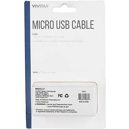 Vivitar USB A To Micro USB Cable 6 White NIL5006 WHT STK 24 - Office Depot