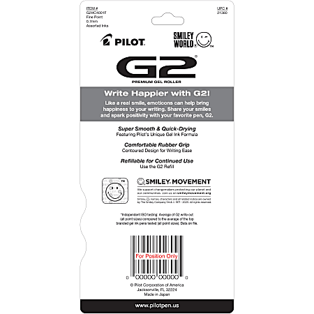 Pilot G2 SmileyWorld Gel Pens Fine Point 0.7mm Assorted Inks Pack of 4 ...