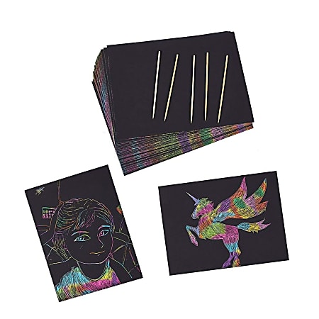 Juvale Rainbow Scratch Paper With 5 Wooden Stylus Pens 50 Pack Rainbow ...