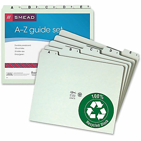 Smead A Z Pressboard File Guides 15 Cut Letter Size 100percent Recycled ...