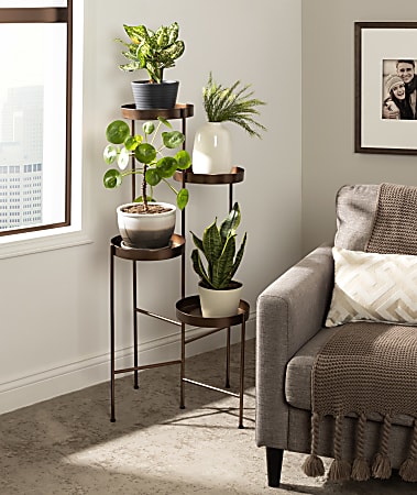Kate and Laurel Finn 4 Tier Hinged Plant Stand Bronze - Office Depot