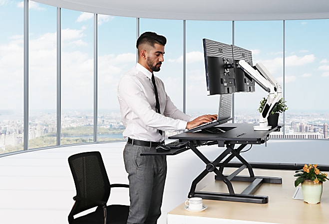Loctek P Series Sit Stand Riser With Drop Down Keyboard Tray Black ...