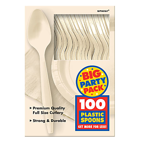 Amscan Big Party Pack Midweight Plastic Spoons, 7", Vanilla Crème, 100 ...