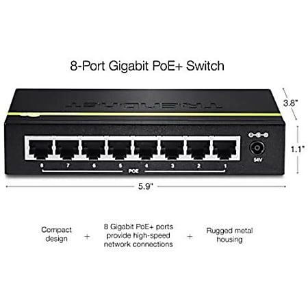 TRENDnet 8 Port Gigabit PoE Switch TPE TG80G 8x Gigabit PoE Ports 123W ...