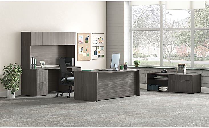 HON Mod 72 W Computer Desk Office Suite With Hutch Slate Teak - ODP ...