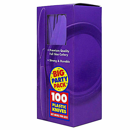 JAM PAPER Big Party Pack of Premium Plastic Knives Purple 100 ...