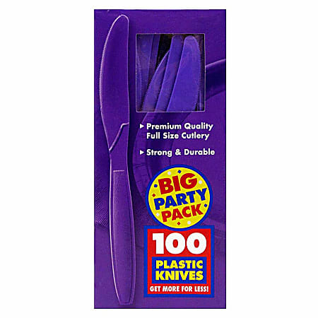 JAM PAPER Big Party Pack of Premium Plastic Knives Purple 100 ...