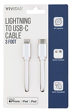 Vivitar Lightning To USB C Cable 3 White NIL3003 WHT STK 24 - Office Depot