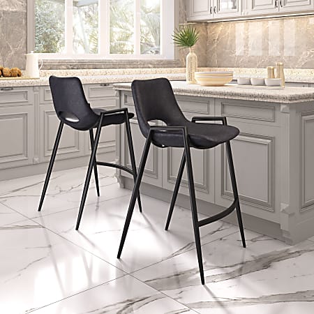 Zuo Desi Counter Height Stools Black Set Of 2 Stools - Office Depot