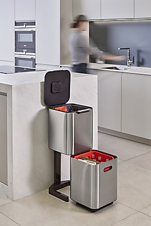 Joseph Joseph Totem Waste Recycling Bin 40 Liters Silver - Office Depot