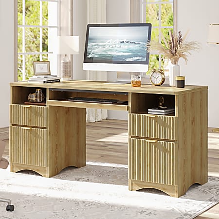 Bestier 60 W Executive Computer Desk With Keyboard Tray And 4 Storage ...