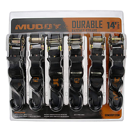 Muddy Durable Nylon Ratchet Straps With Coated S Hooks 1 x 14 Black ...