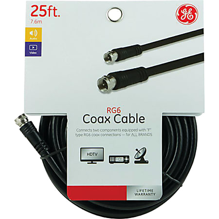 GE Coaxial Cable 25 Black RG6 - Office Depot