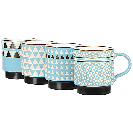 Mr. Coffee Primevalley Stackable Wax Relief Triangle Design Mug Set 14 ...