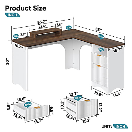 Bestier 56 W Modern L Shaped Corner Computer Desk With Filing Drawer ...
