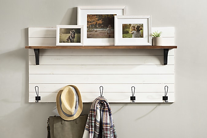 Kate and Laurel Jeran Wood Wall Shelf With Hooks 23 12 H x 46 W x 6 D ...