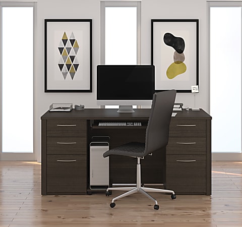 Bestar Embassy 66 W Executive Computer Desk With 2 Pedestals Dark ...
