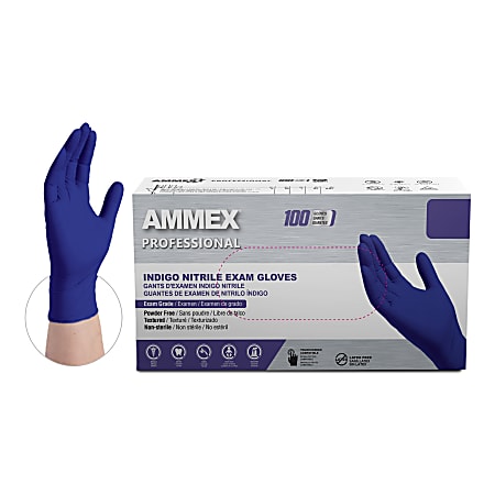Ammex Professional Indigo Disposable Powder Free Nitrile Exam Gloves X ...