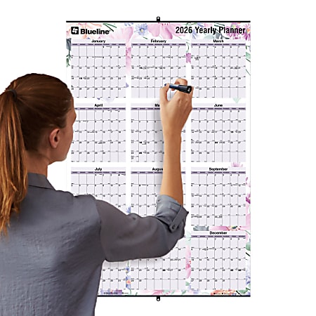 2026 Blueline Colorful Laminated Reversible And Erasable Yearly Wall ...