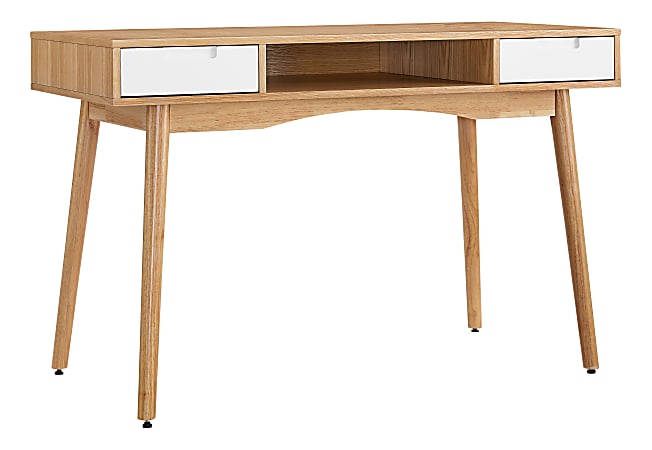 Linon Caden 48 W Home Office Computer Desk With Drawers NaturalWhite Office Depot