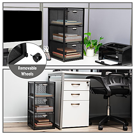 Mind Reader Multipurpose Cart with Drawers Metal Mesh Black 25 H x 14 W ...