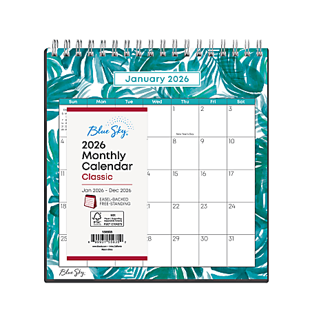 2026 Blue Sky Monthly Desk Calendar With Stand 6 18 x 6 38 Palm Leaves ...